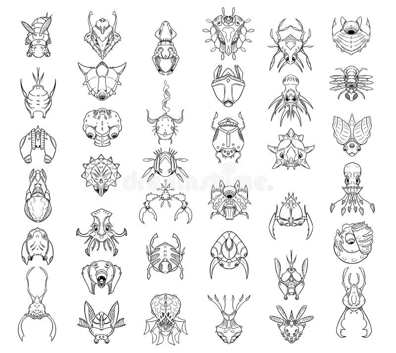 Large Set of Hand Drawn Top Down Cartoon Creatures and Monsters Stock ...