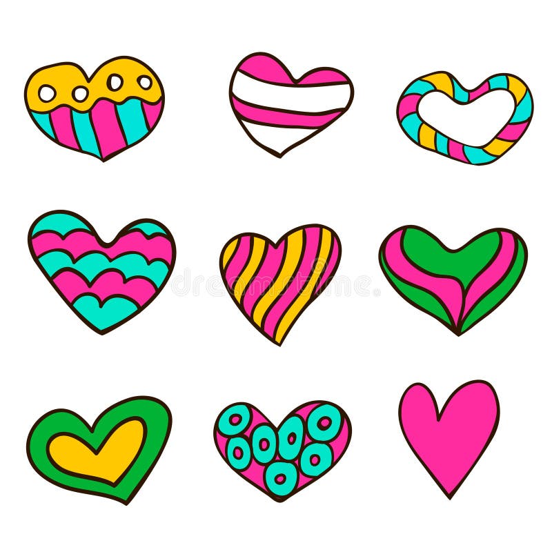 Large Set of Hearts in Cartoon Style Stock Vector - Illustration of ...