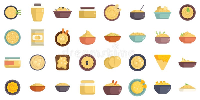 Large Set of Hummus Icons Showing Different Styles and Flavors of ...