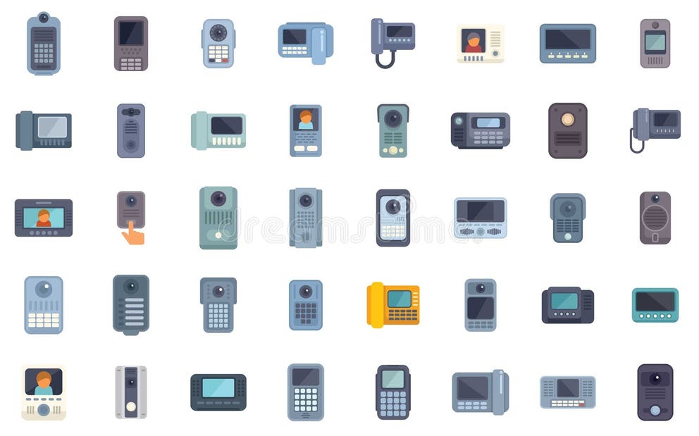 Large Set of Modern Intercom Icons Showing Different Types of Intercoms ...
