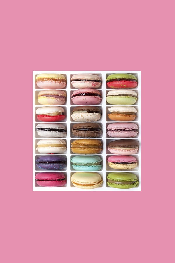 Large Set of Multi-colored Macarons or Macaroons with Varied Flavors on ...