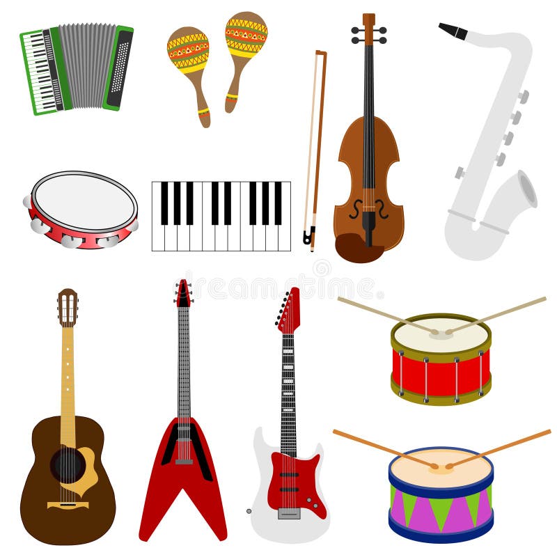A Large Set of Musical Instruments Stock Vector - Illustration of ...