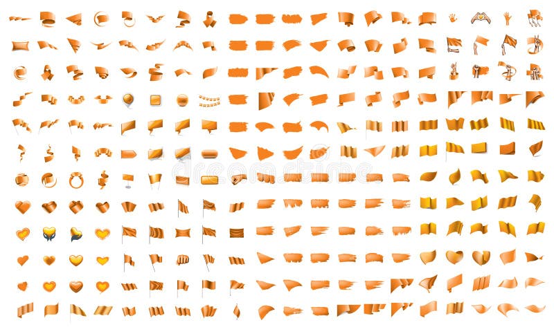 A Large Set of Orange Flags. Vector Illustration on White Background ...