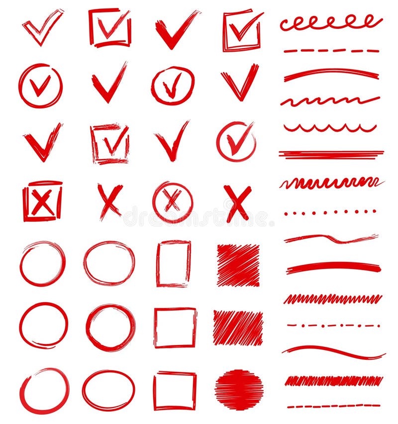 Large Set of Red Doodles or Scribbles Stock Vector - Illustration of ...