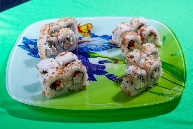 Large Set of Rolls on a Plate Stock Photo - Image of black, california ...