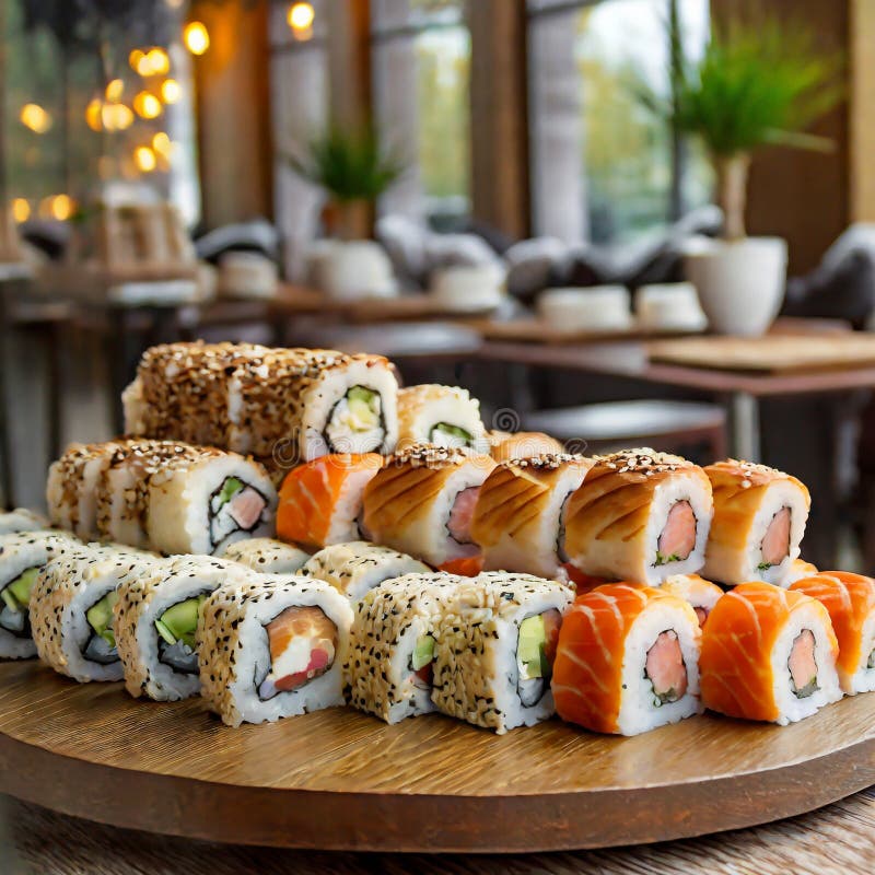 A Large Set of Rolls on a Table in a Cafe. Stock Illustration ...
