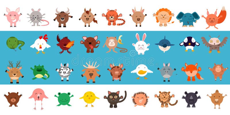 A Large Set of Round-shaped Animals. Vector Illustration Stock ...