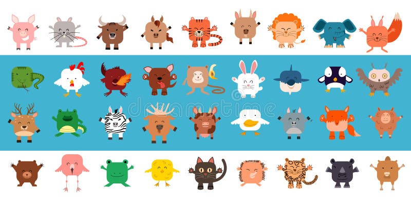 A Large Set of Square-shaped Animals. Vector Illustration Stock ...