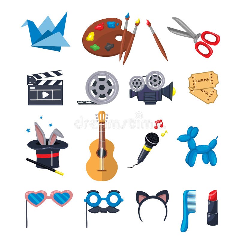 Large Set of Symbols Children S Creative Hobbies Hand Drawn Vector ...