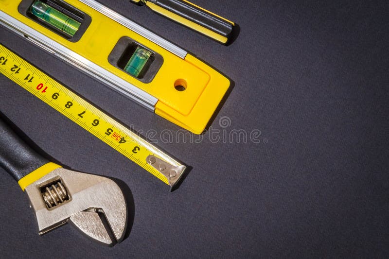 Large Set of Tools on Black Background Prepared by the Master before ...