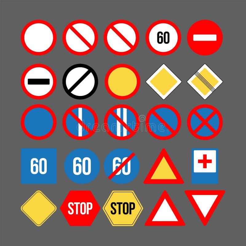 Large Set of Various Detailed and Editable Vector Road Signs. Stock ...