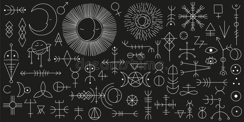 A Large Set of Various Magical Symbols and Signs. Esoteric Elements ...