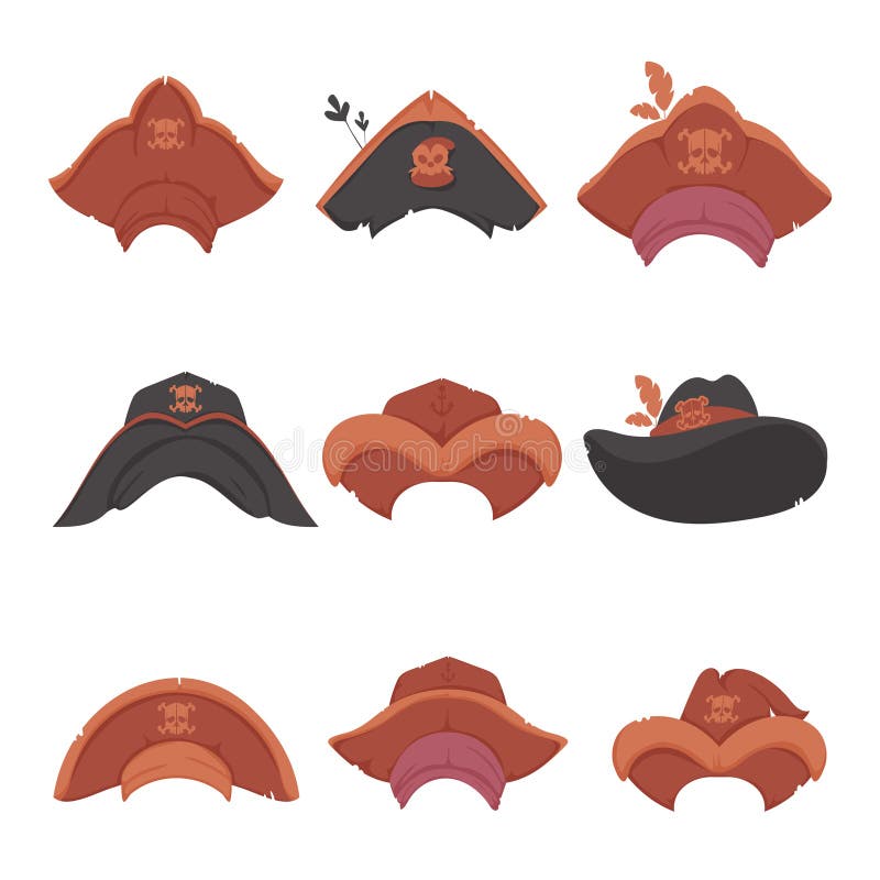 Large Set of Various Old Pirate Hats. Cartoon Style Stock Vector ...