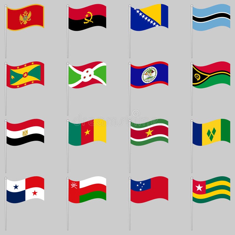 Large Set of Waving Flags on a Pole Stock Vector - Illustration of ...