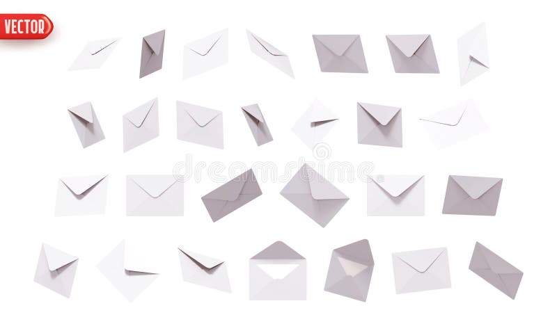 Large Set of White Postal Paper Letters Realistic Design Isolated on ...