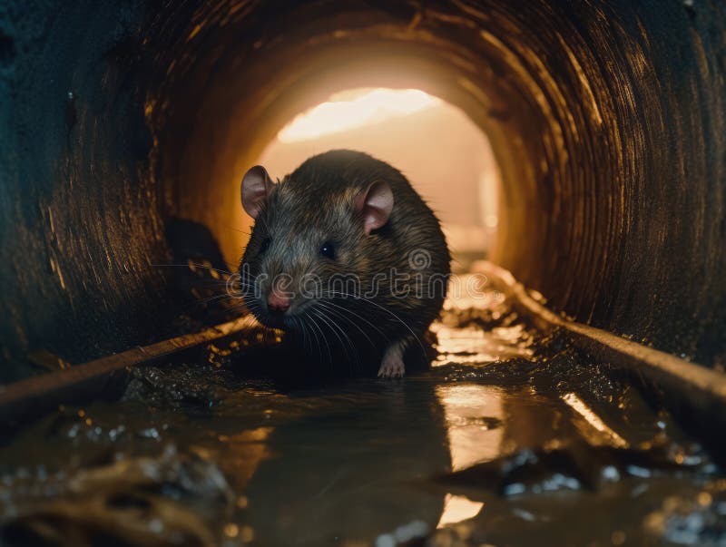 Large Sewer Tunnel, with Water and Mud, Rats Running Around, AI ...