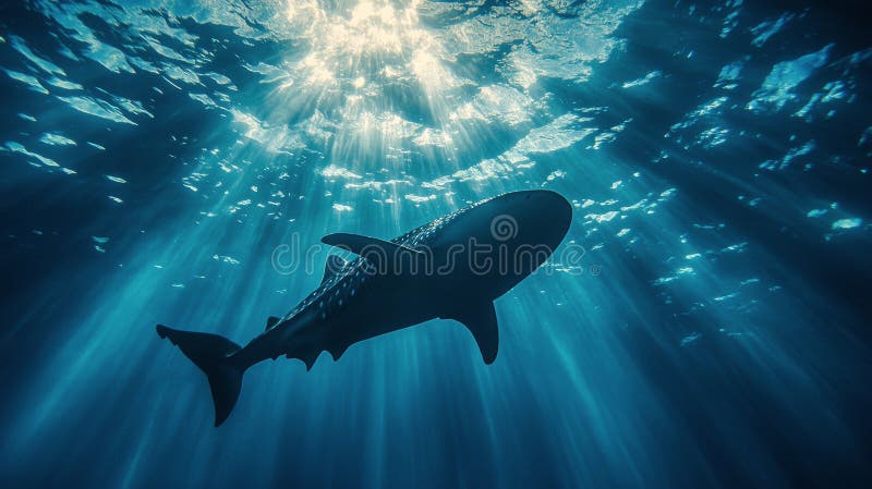 Swimming Shark Gliding through Sunlit Ocean Waters in Serene Underwater ...