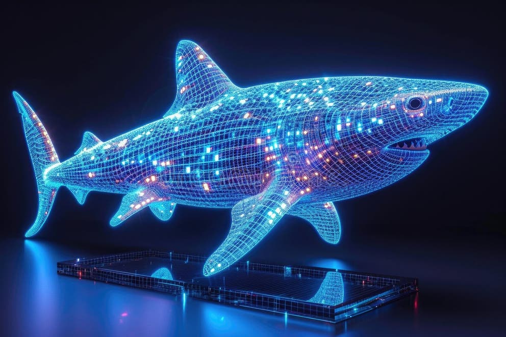 A Large Shark Made Out of Neon Lights Artificial Glowing Object ...