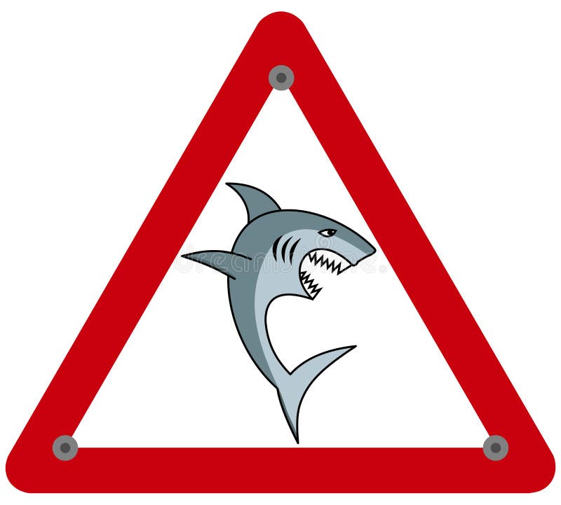A Large Shark with an Open Jaw and Sharp Teeth in a Danger Sign Stock ...