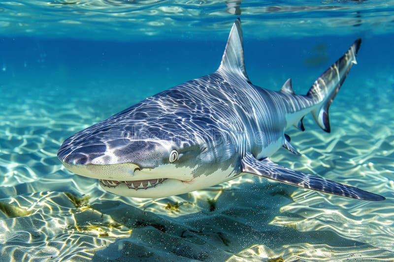 Large Shark is Swimming in Crystal Clear Water Stock Photo - Image of ...