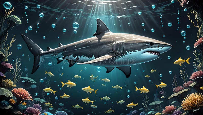 Large Shark Swimming Under the Sea Surface Stock Illustration ...