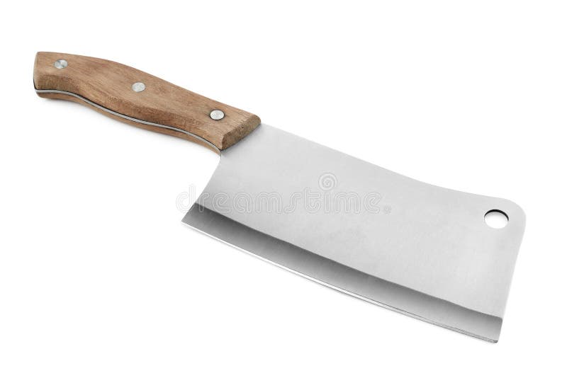 Large Sharp Cleaver Knife with Wooden Handle Isolated on White Stock ...