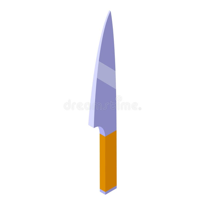 Large Sharp Kitchen Knife with Wooden Handle Pointing Up Isometric View ...