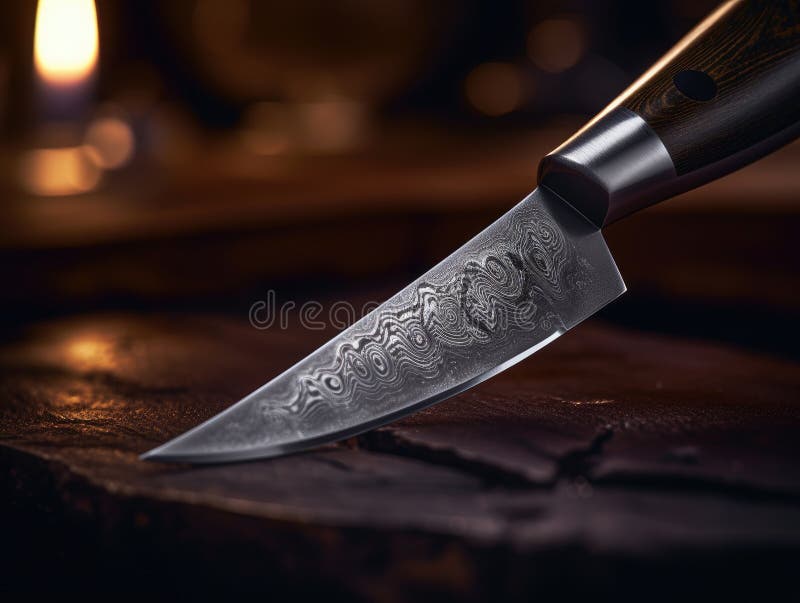 Large, Sharp Knife on Top of Wooden Table. the Handle of Knife is ...