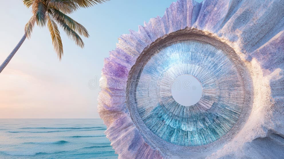 A Large Shell Featuring a Prominent Blue Eye Rests on the Sandy Beach ...