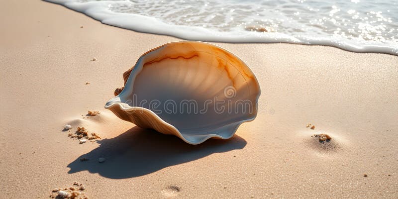 A Large Shell is Laying on the Sand at the Beach Stock Illustration ...