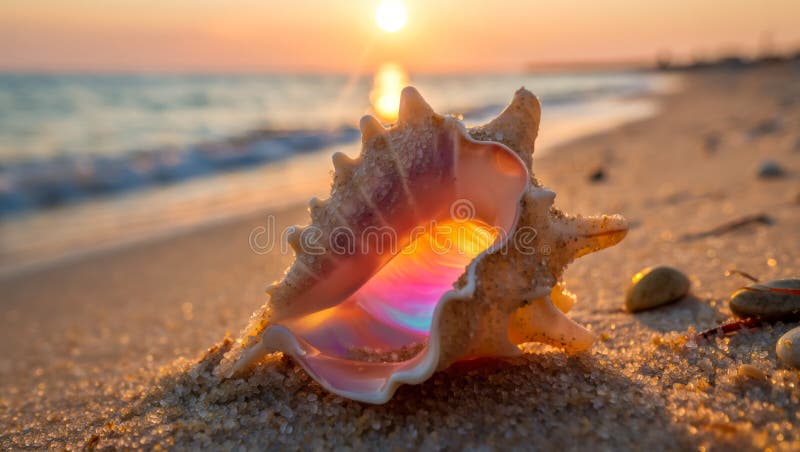 Large Shell is Laying on the Sand Stock Photo - Image of concept ...
