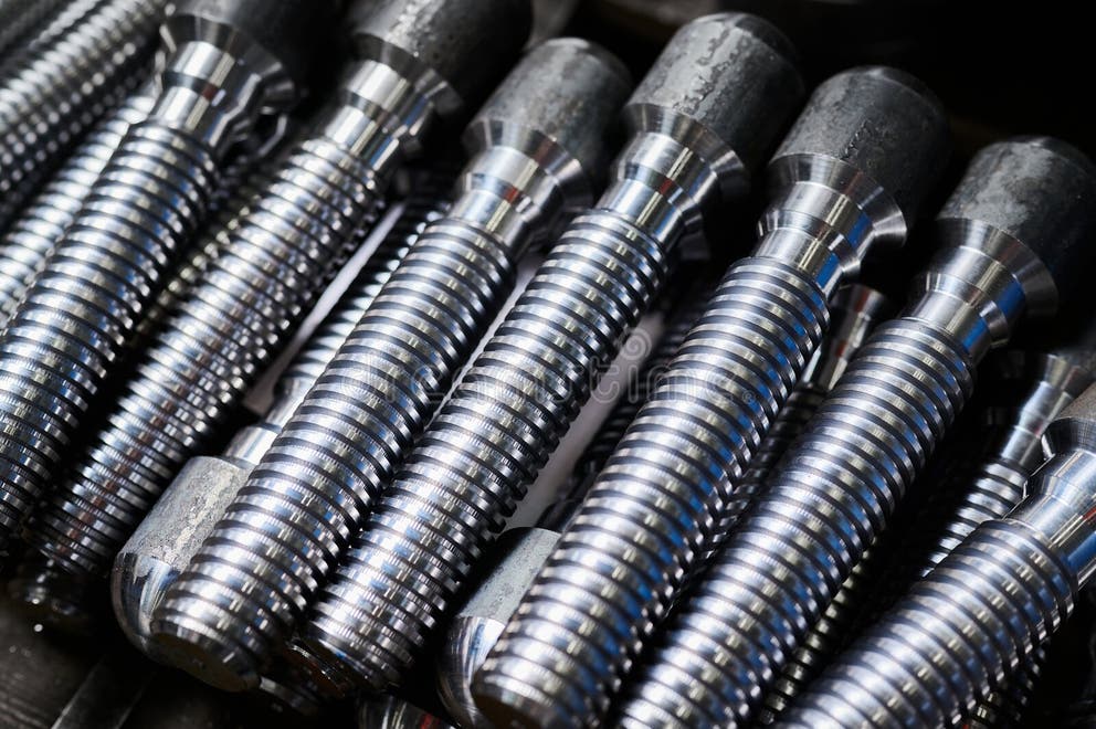 Large Shiny Bolts Stack in Plant Warehouse Macro View Stock Image ...