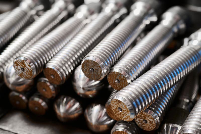 Large Shiny Bolts Stack in Plant Warehouse Macro View Stock Photo ...