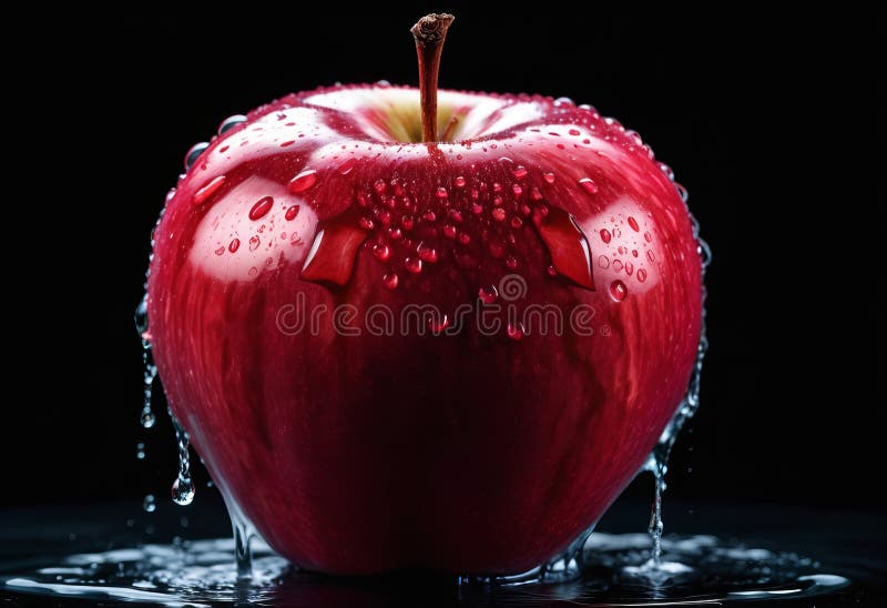 A Large, Shiny Red Apple with Water Splashing Stock Illustration ...