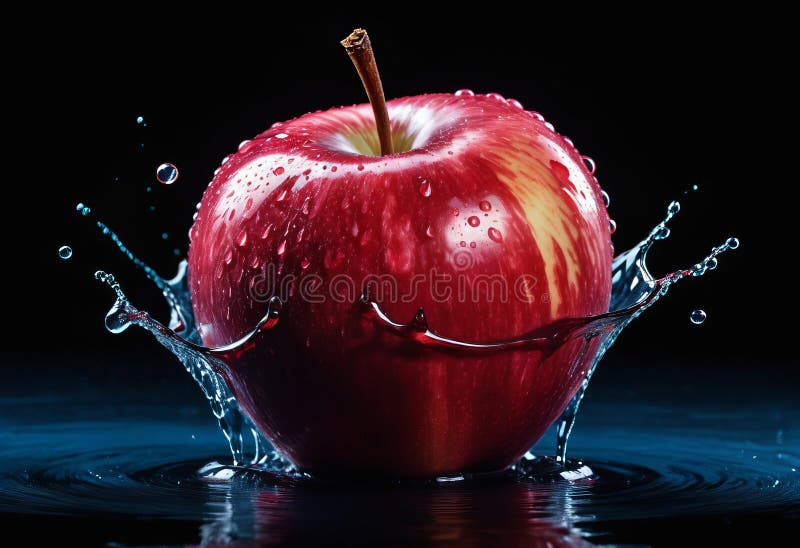A Large, Shiny Red Apple with Water Splashing Stock Illustration ...