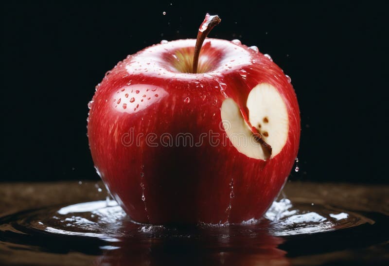 A Large, Shiny Red Apple with Water Splashing Stock Illustration ...