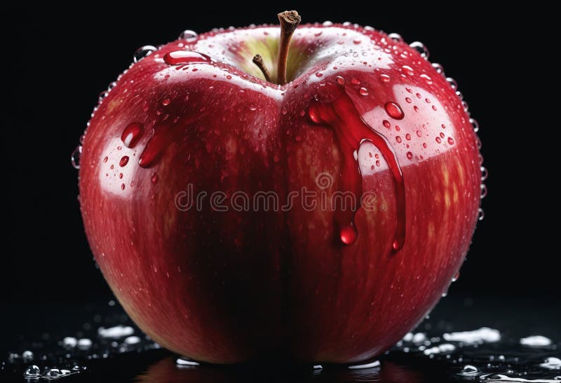 A Large, Shiny Red Apple with Water Splashing Stock Illustration ...