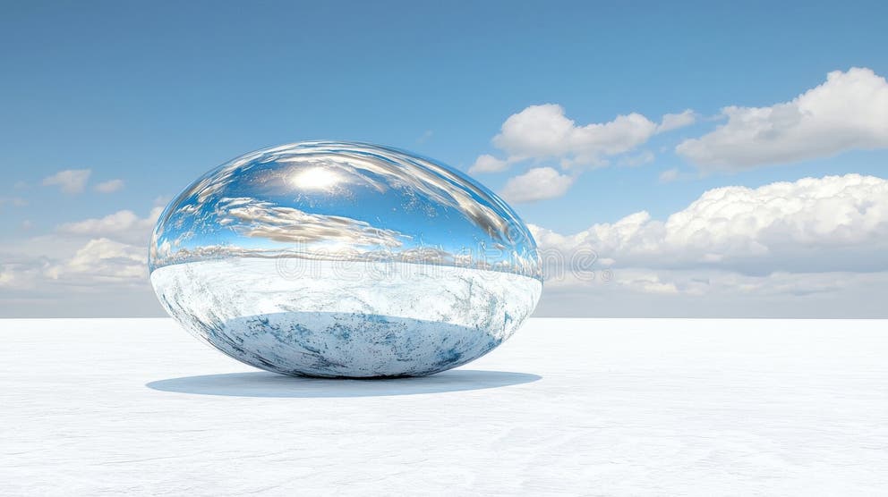 A Large, Shiny, Reflective Sphere Sits on a Flat, White Surface, with a ...