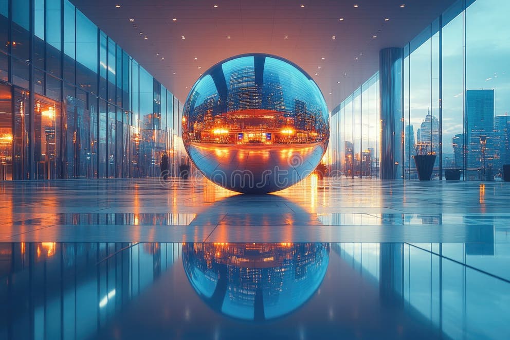 A Large, Shiny Sphere Sits Atop a Tile-covered Surface Stock Image ...