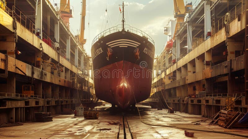A Large Ship is Being Built in a Shipyard Stock Photo - Image of metal ...