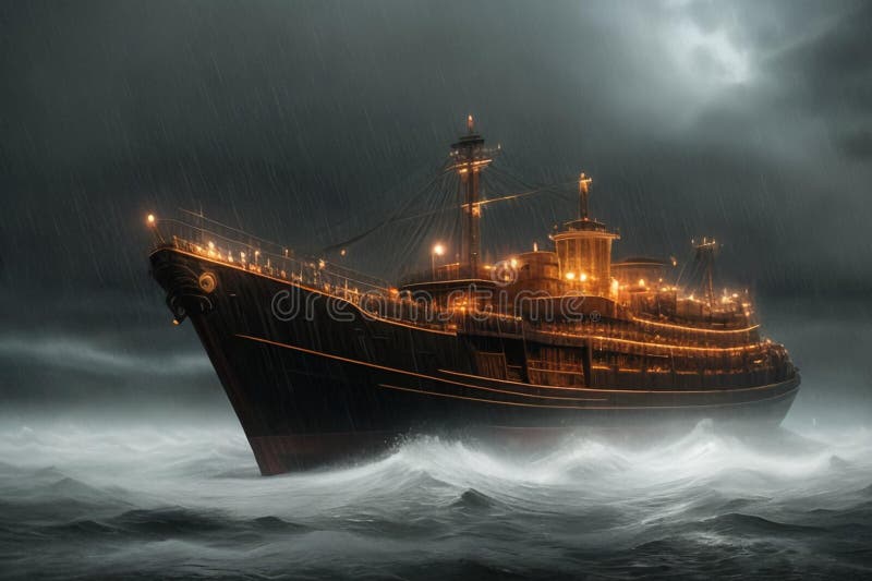 Large Ship Caught in a Heavy Rain Storm Stock Illustration ...