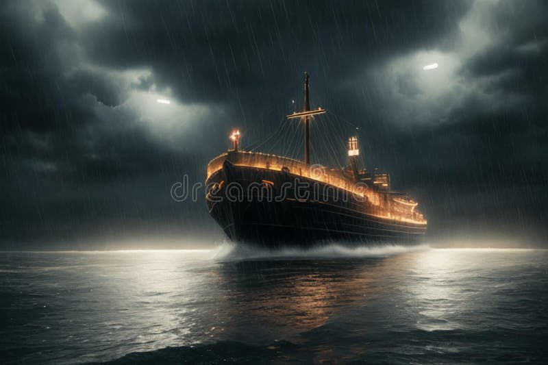 Large Ship Caught in a Heavy Rain Storm Stock Illustration ...