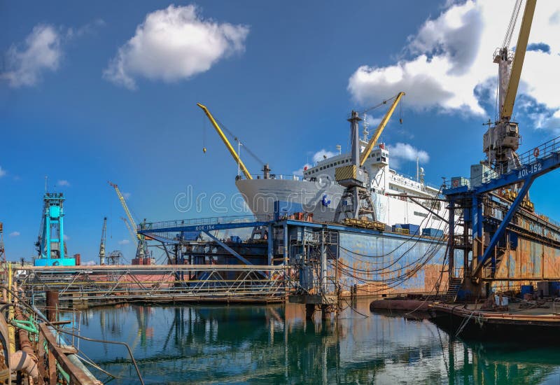 Large Ship in Dry Dock of Shipyard Editorial Stock Image - Image of ...