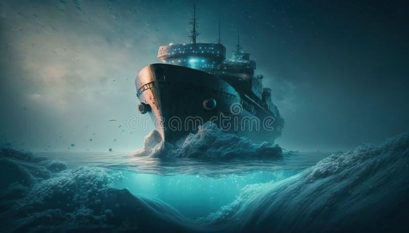 A Large Ship in the Middle of a Body of Water. Stock Illustration ...