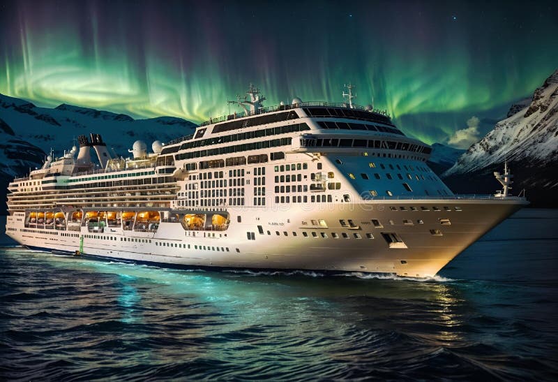 The Large Ship is in the Middle of a Mountain Range Stock Illustration ...