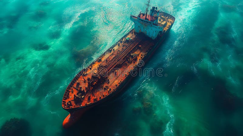 A Large Ship in the Middle of the Ocean Stock Image - Image of debris ...