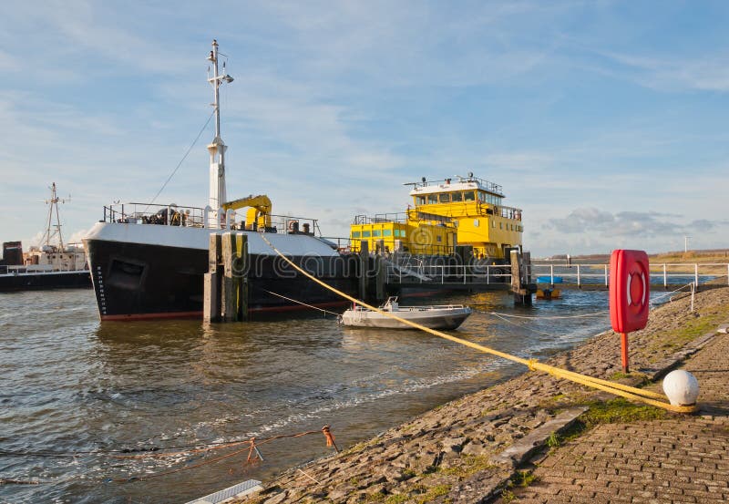 Large Ship Moored at a Small Port Stock Image - Image of nautical, buoy ...