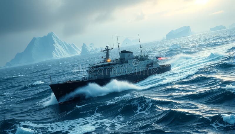 Large Ship is in the Ocean with a Wave Behind it Stock Image - Image of ...