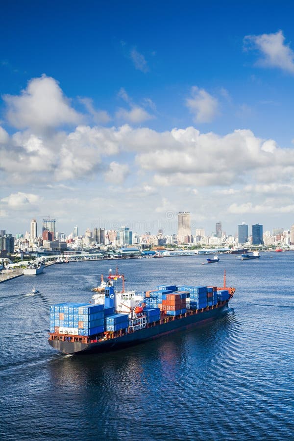 The Container Ship into the Port of Kaohsiung, Taiwan. Editorial Image ...