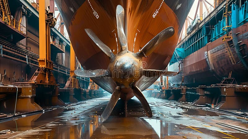 Large Ship Propeller in a Dry Dock at a Shipyard Stock Illustration ...